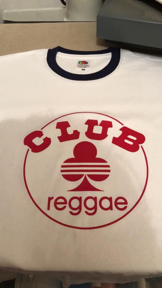 Club Reggae White ringer Blue trim T shirt