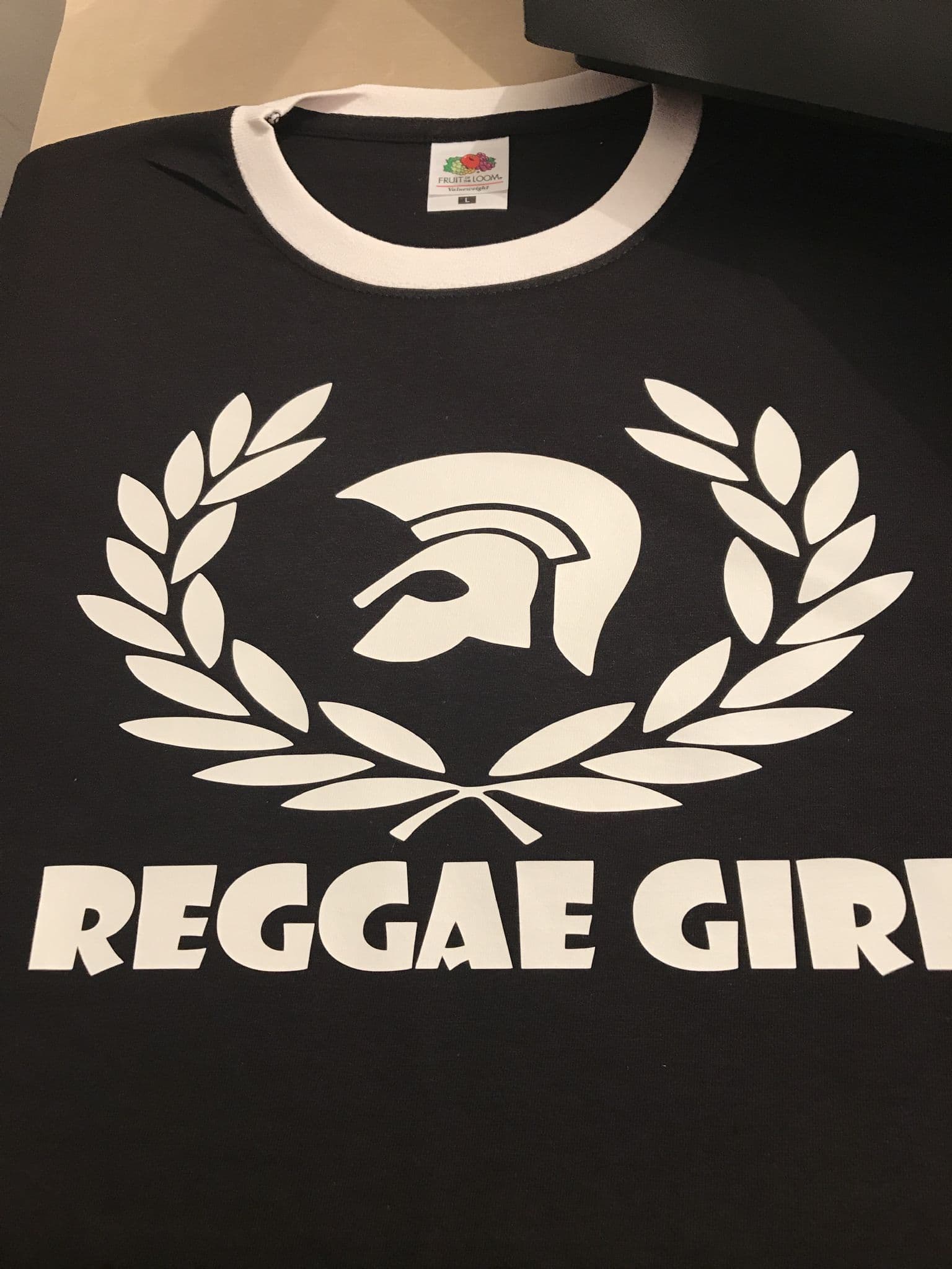 NEW REGGAE GIRL T-SHIRT BLACK WHITE TRIM